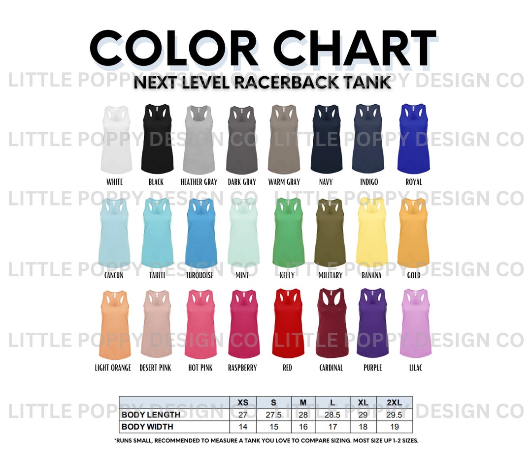 N1533 Color Chart, Next Level Racerback Tank Top Color Chart, Digital ...