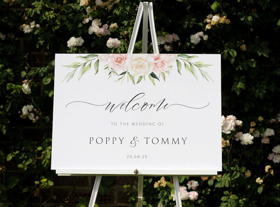 Wedding Welcome Sign, Wedding Decor, Personalised Wedding Sign, Pink ...