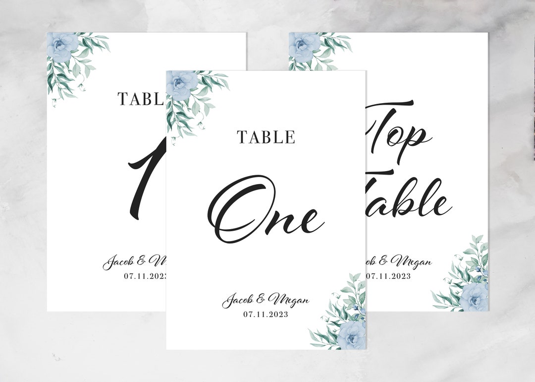 Baby Blue Table Number Cards, Printed Table Numbers, Wedding Table ...
