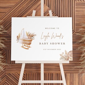 Gender Neutral Baby Shower Welcome Sign, Pampas Baby Shower Sign, Beige ...