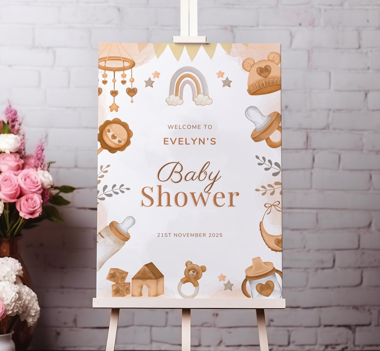 Gender Neutral Baby Shower Welcome Sign, Beige Baby Shower Sign, Baby ...