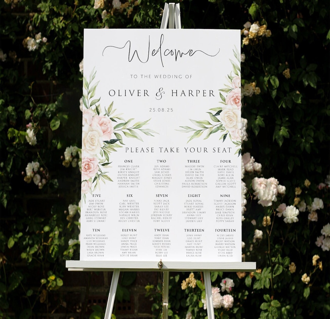 Wedding Welcome Sign and Seating Plan Sign,pink and White Wedding Sign ...