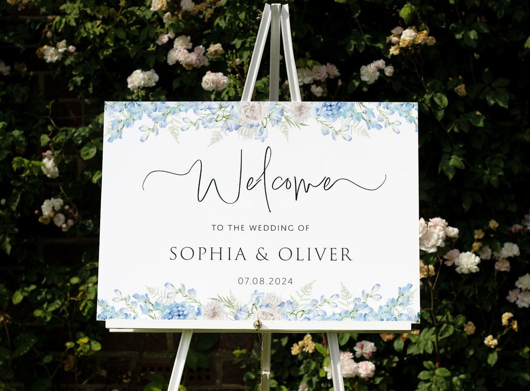 Baby Blue Wedding Welcome Sign, Dusty Blue Floral Welcome Sign, Baby ...