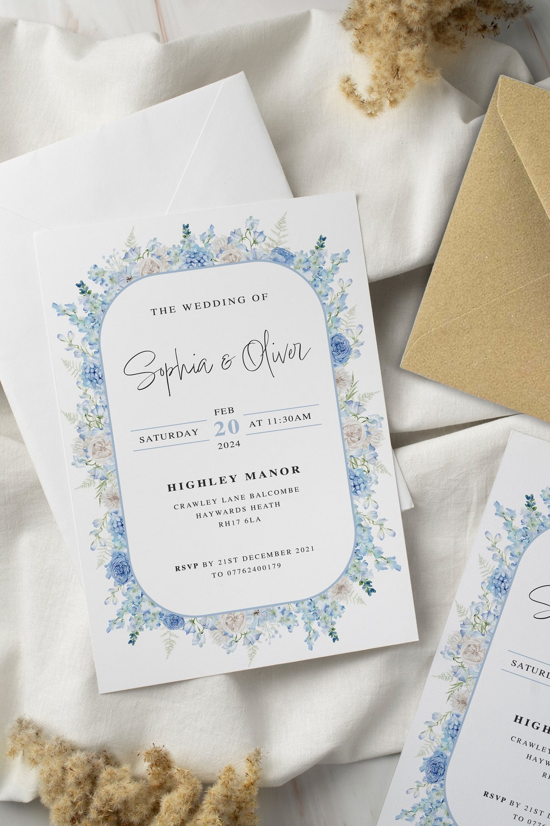 Baby Blue Wedding Invitations Floral Invites Wedding - Etsy