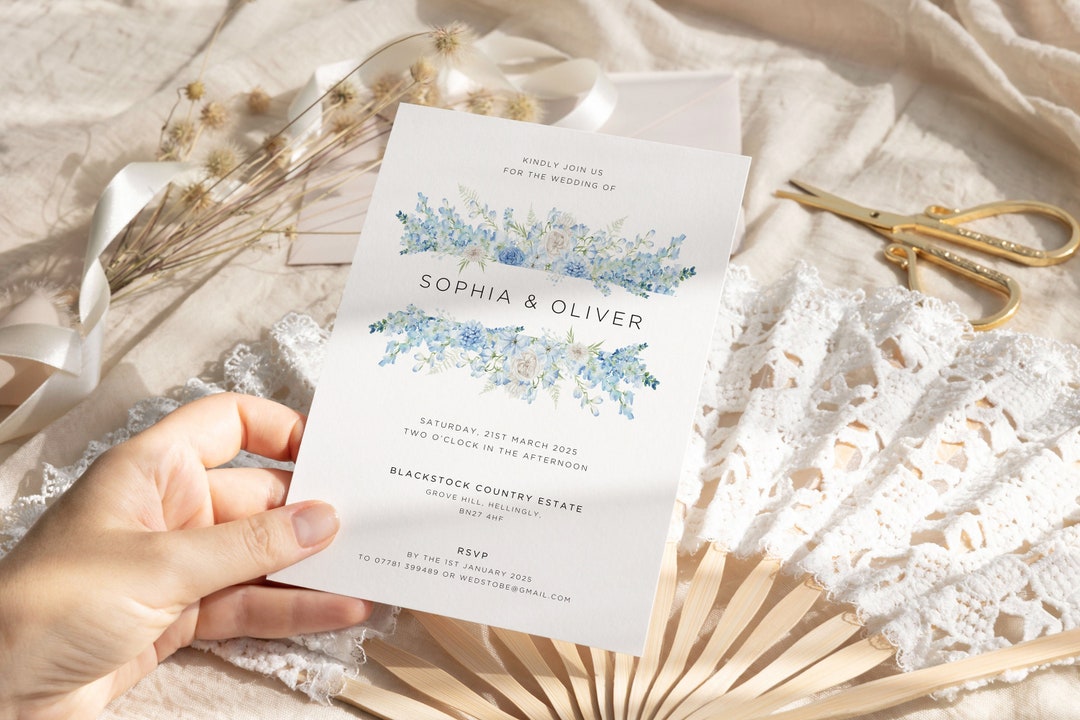 Baby Blue Wedding Invitations, Floral Invites, Wedding Invitations ...