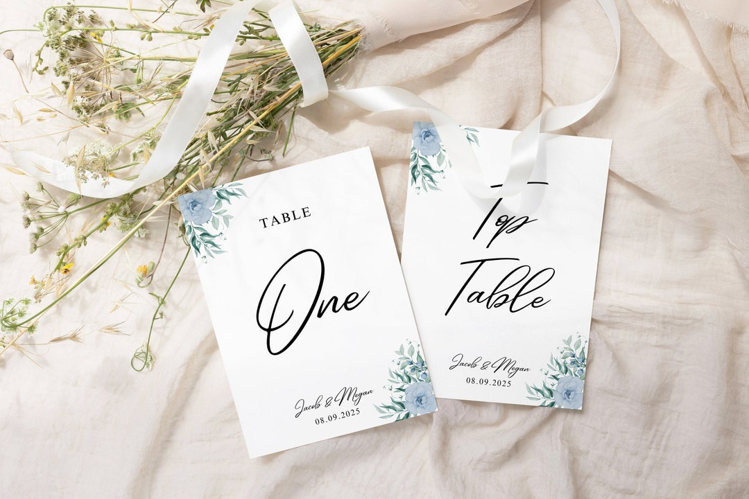 Baby Blue Table Number Cards, Printed Table Numbers, Wedding Table ...