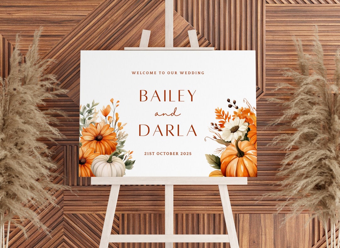 Autumnal Wedding Welcome Sign, Autumn Wedding Decor, Pumpkin Wedding ...