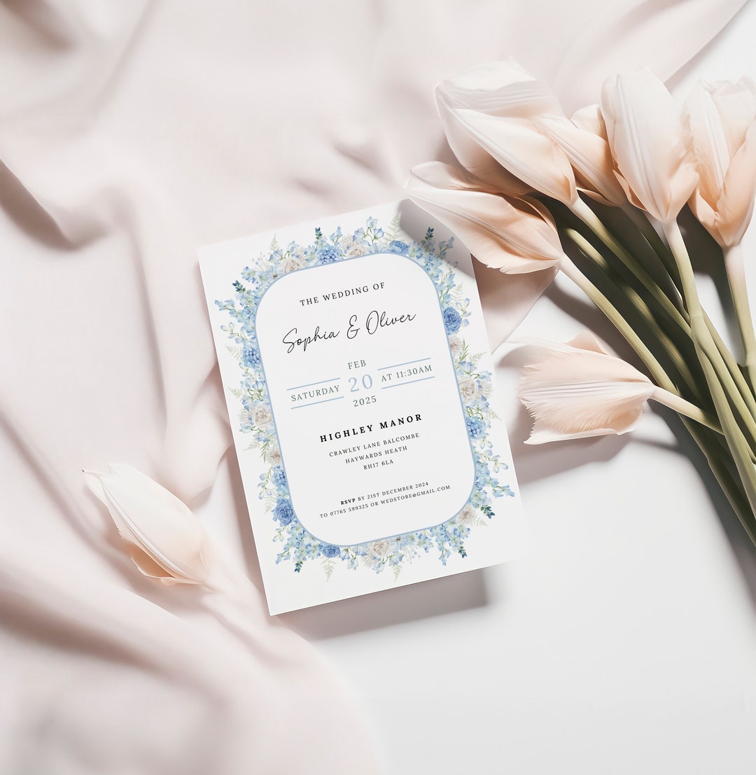 Baby Blue Wedding Invitations, Floral Invites, Wedding Invitations ...