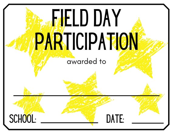 Field Day Participation Award MODIFIABLE | Etsy