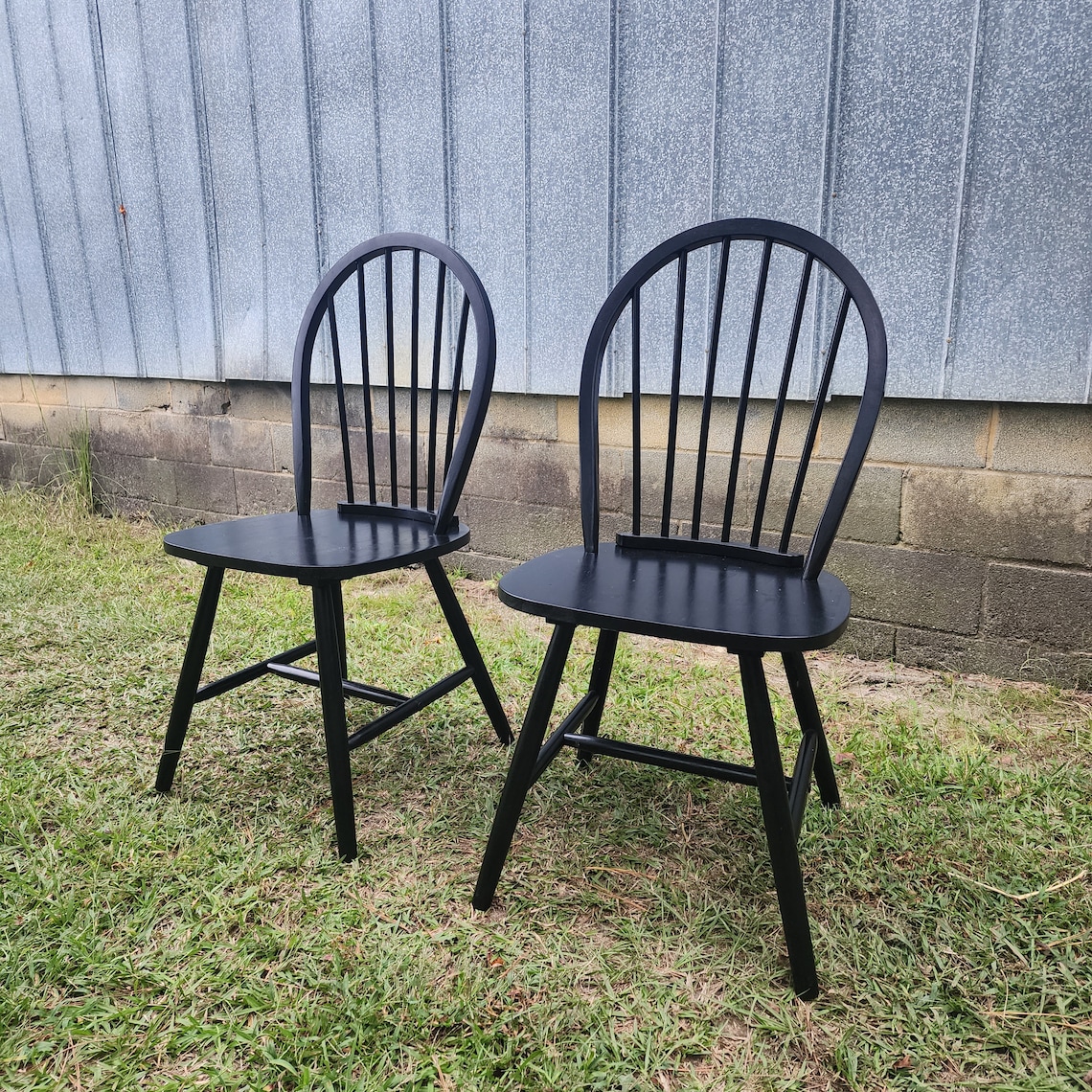 Farmhouse Black Wooden Dining Chairs , Set of 2 Accent Chairs , Kitchen ...