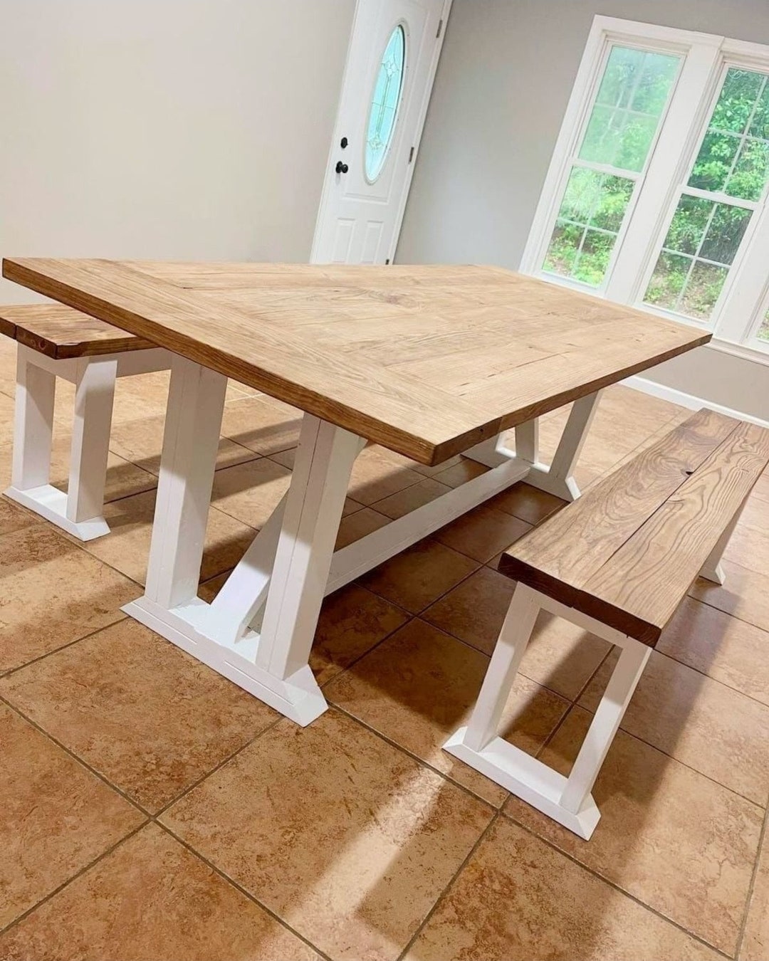 Handcrafted Trestle, Farmhouse Style Dining Table With Bench - Etsy
