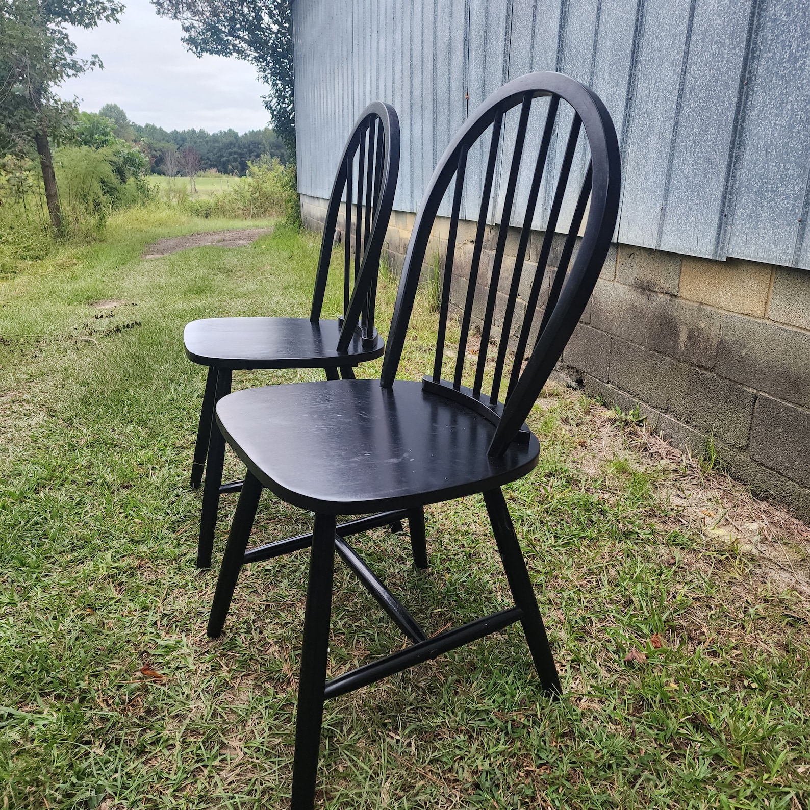 Farmhouse Black Wooden Dining Chairs , Set of 2 Accent Chairs , Kitchen ...