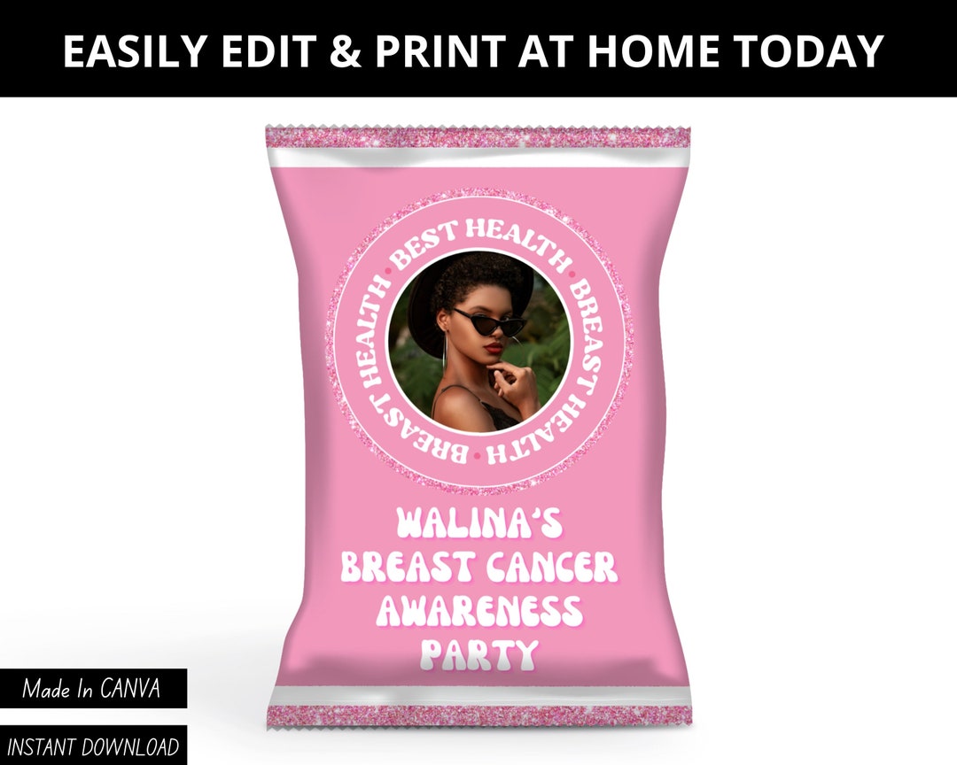 Editable Light Pink Breast Cancer Awareness Chip Bag Template - Etsy