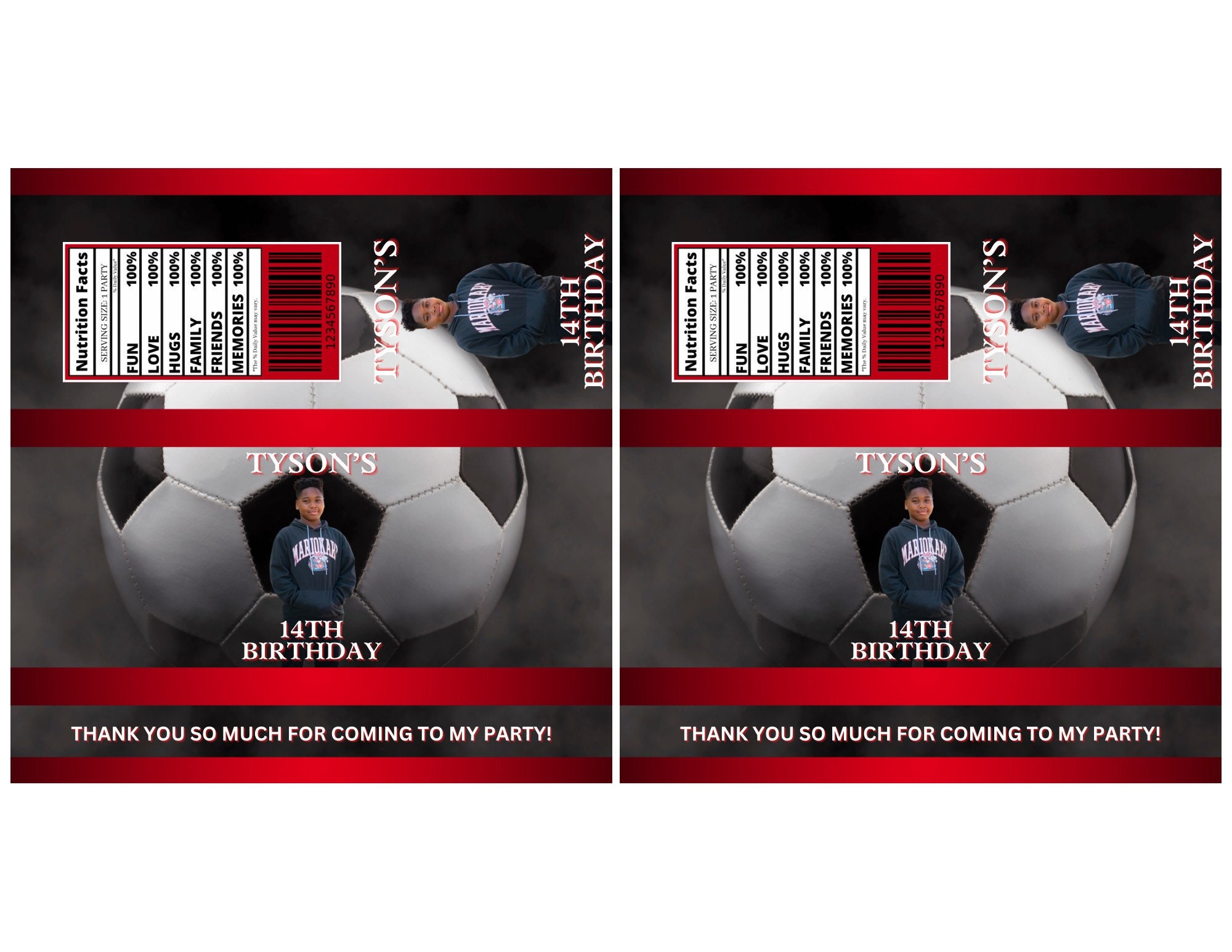 Red and Black Soccer Birthday Chip Bag & Water Bottle Label - Etsy