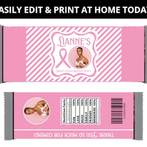 Editable Breast Cancer Survivor Template Bundle, Breast Cancer Month Chip Bag, Candy Bar ...