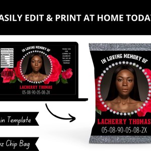 Rose Memorial Chip Bag Template, Memorial Chip Bag, Memorial Chip Label ...