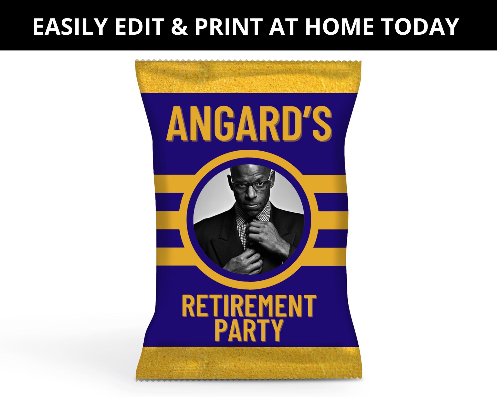 Blue & Gold Retirement Chip Bag Template Retirement Party - Etsy UK