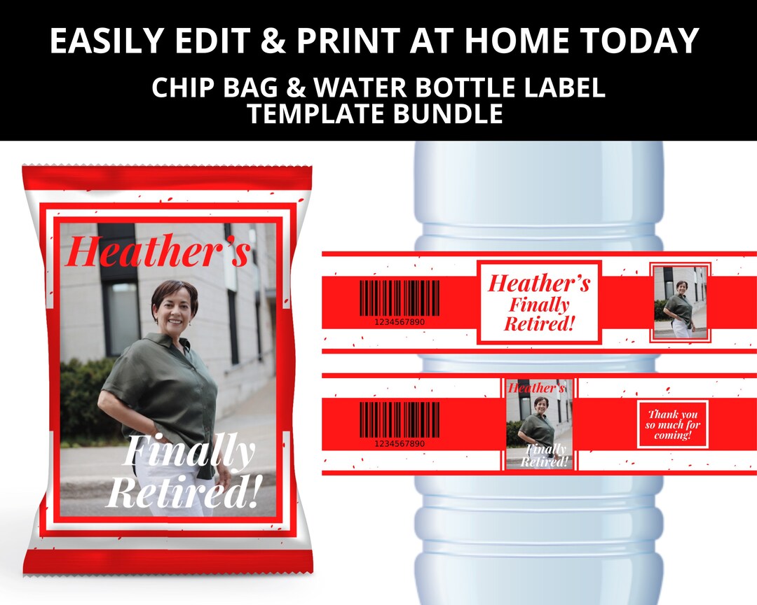 Red and White Retirement Party Template Bundle, Happy Retirement Chip ...