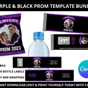 Purple & Black Prom Template Bundle, Prom 2023 Chips, Water Bottle ...