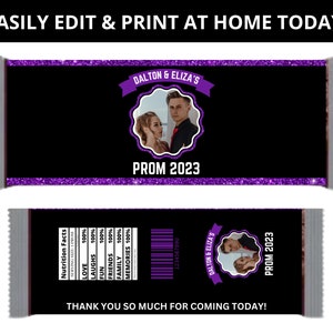 Purple & Black Prom Template Bundle, Prom 2023 Chips, Water Bottle ...