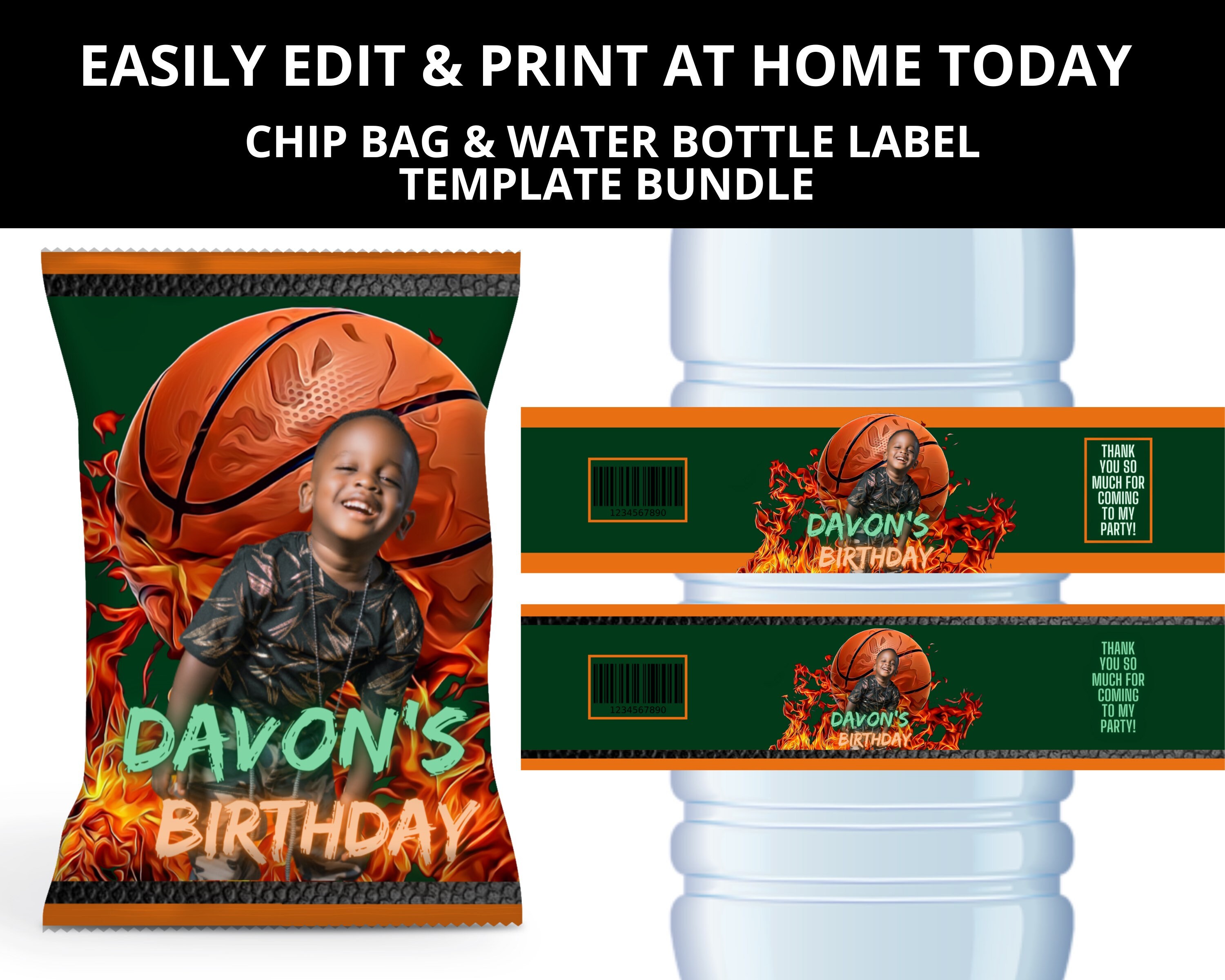 Basketball Happy Birthday Printable Label Basketball Water Bottle