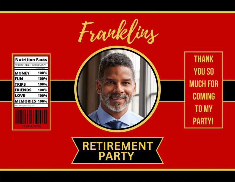 Red Retirement Party Chip Bag & Water Bottle Label Template - Etsy