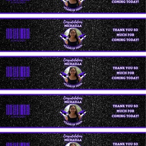 Purple and Black Graduation Party Chip Bag & Water Bottle Label ...