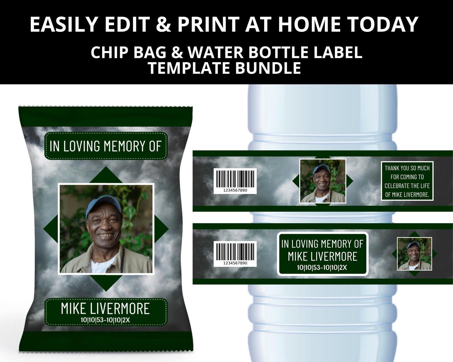 Green Funeral Chip Bag & Water Bottle Labels Sky Rip Chip - Etsy