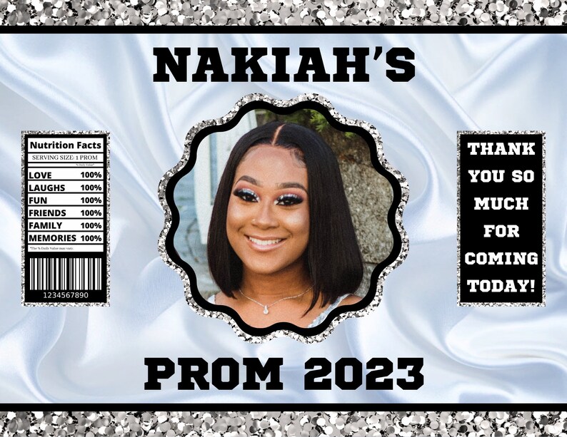 White and Silver Glam Prom Chip Bag & Juice Pouch Label - Etsy