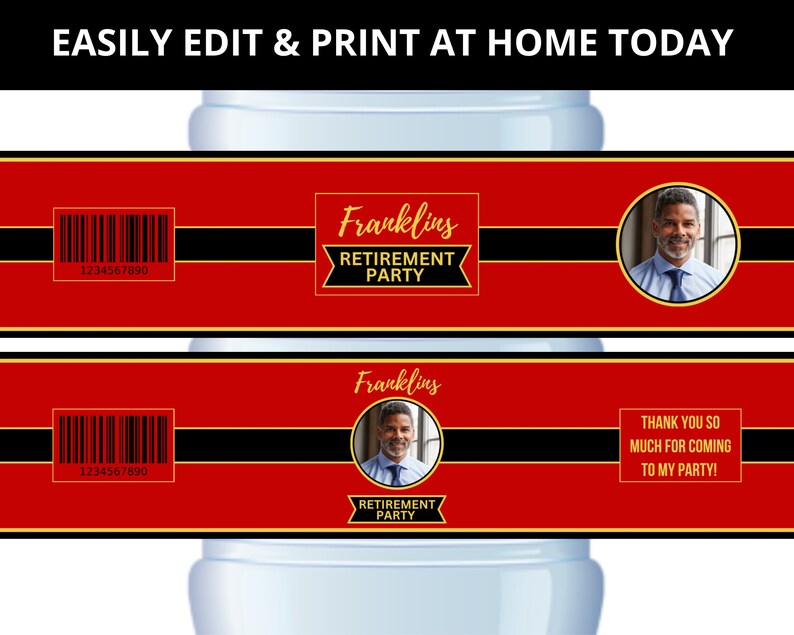 Red Retirement Party Chip Bag & Water Bottle Label Template - Etsy