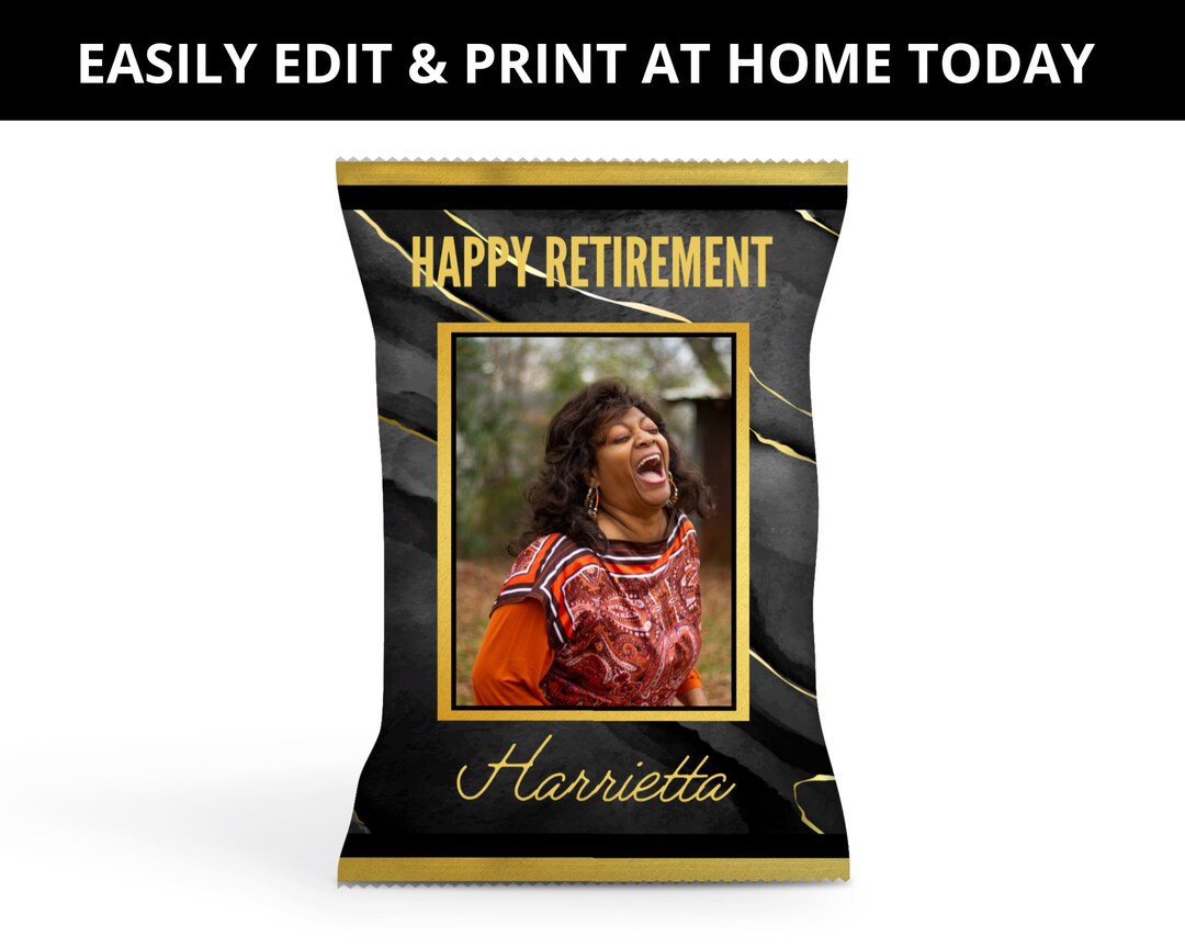 Black & Gold Marble Retirement Chip Bag Template Gold - Etsy