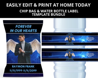 Blue and Black Funeral Template Bundle, Angel Wings Funeral Chip Bag ...