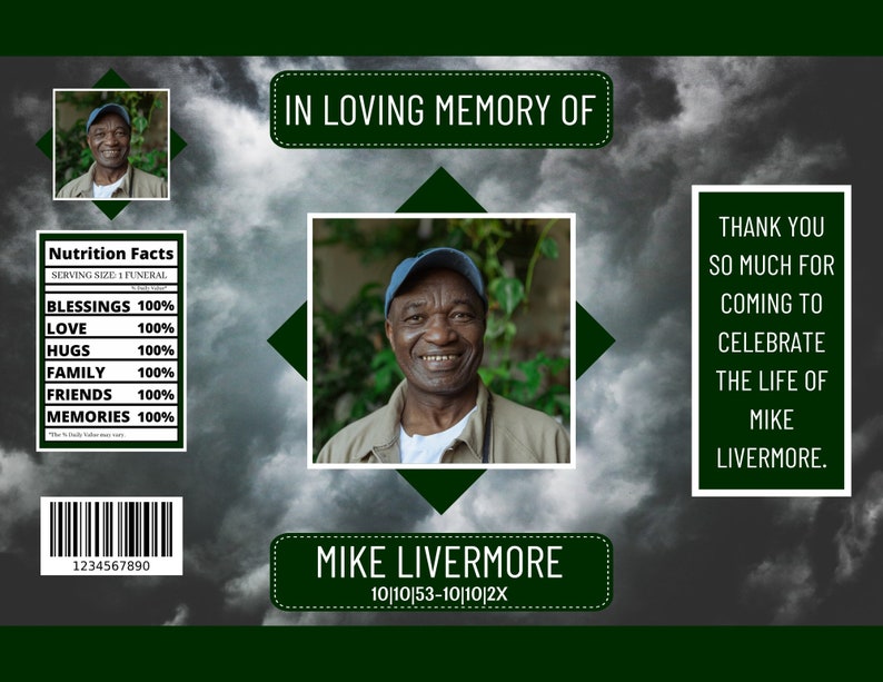 Green Funeral Chip Bag & Water Bottle Labels Sky Rip Chip - Etsy