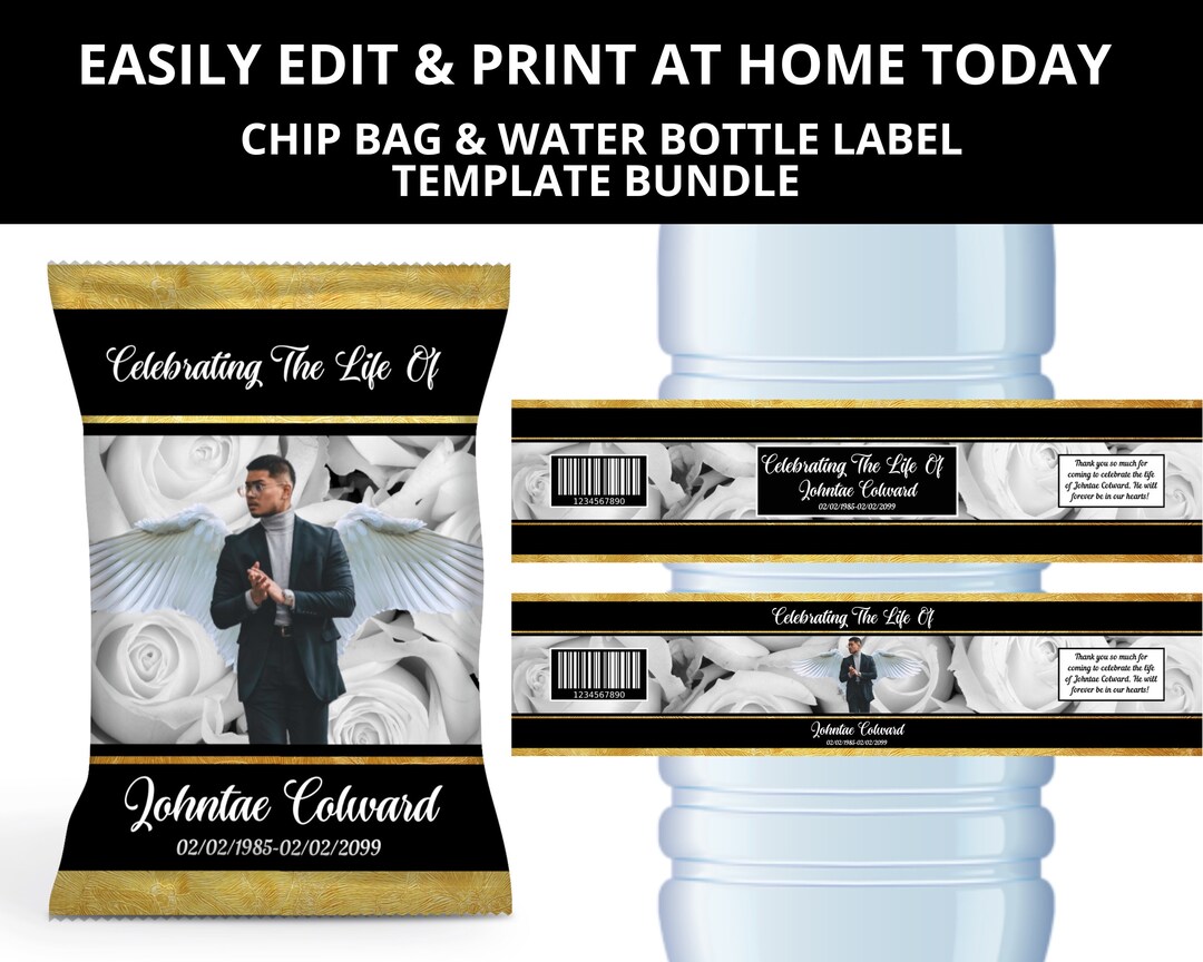 White Rose Heavenly Sky Funeral Template Bundle, Funeral Chip Bag ...