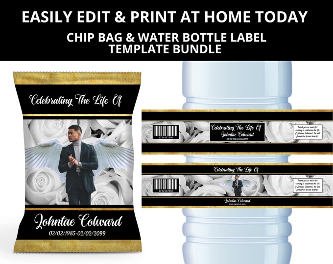 White Rose Heavenly Sky Funeral Template Bundle, Funeral Chip Bag ...