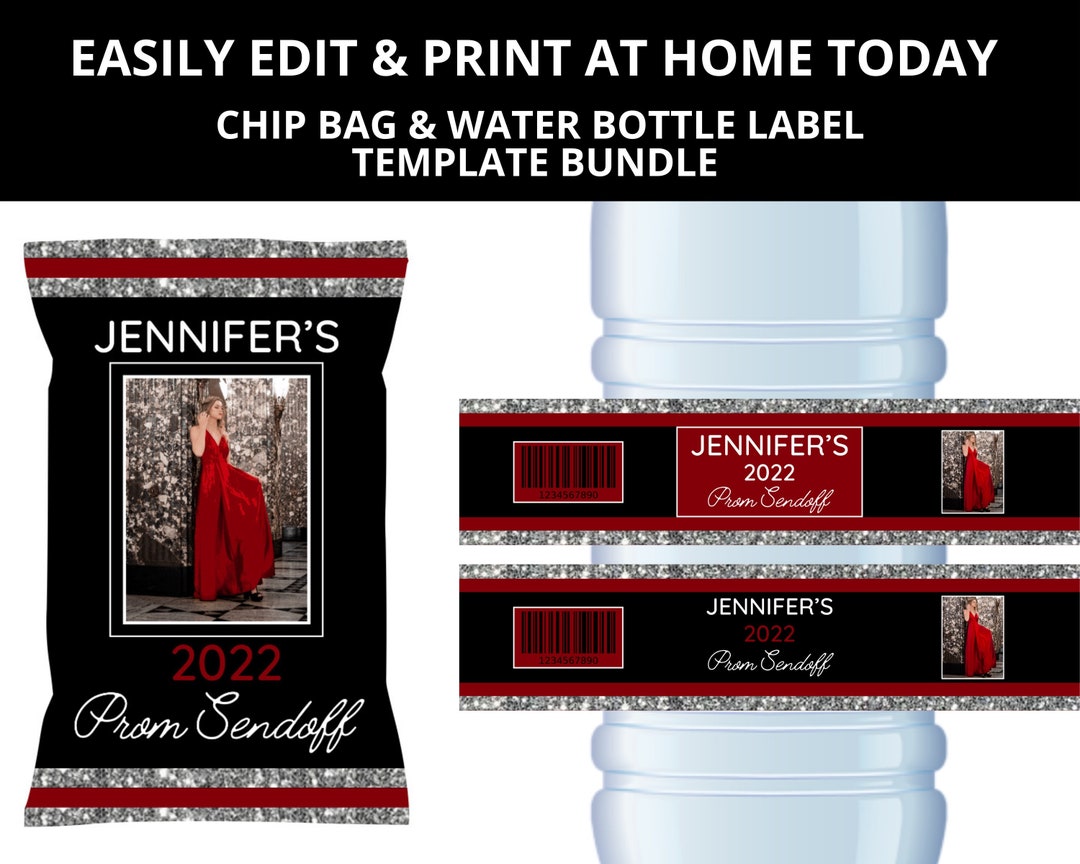 Red Glam Prom Sendoff Template Bundle, Prom Chip Bag, Prom Water Bottle ...