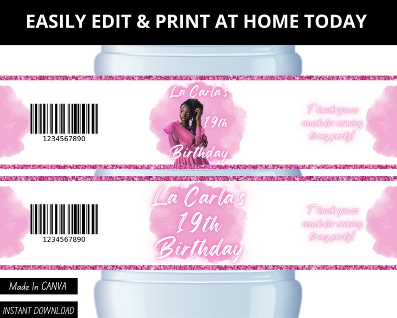 Pink Glitter Birthday Chip Bag Water Bottle Labels & Candy - Etsy