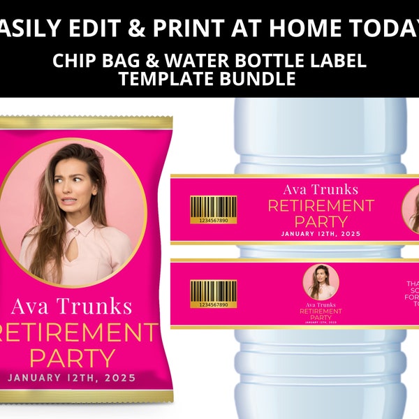 Retirement Water Bottle Label Template - Etsy