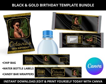 Glitter Birthday Party Template Bundle, Glitter Drip Happy Birthday ...