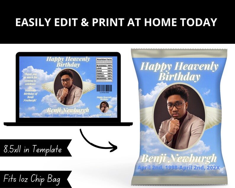 Angel Wings Heavenly Birthday Template Bundle Happy Heavenly - Etsy