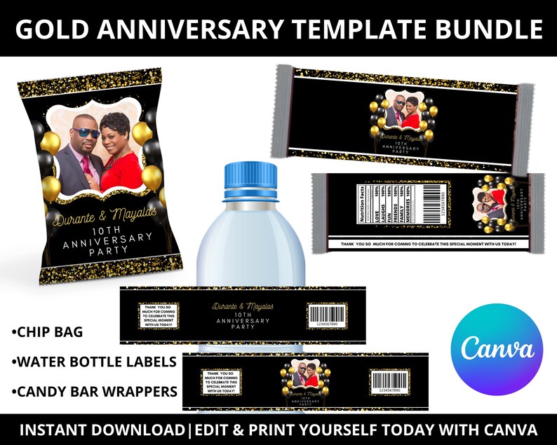 Gold Anniversary Chip Bag Water Bottle Labels & Candy Bar - Etsy