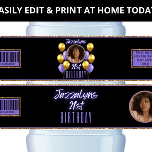 Editable Purple and Gold Chip Bag, Water Bottle Labels & Candy Bar ...