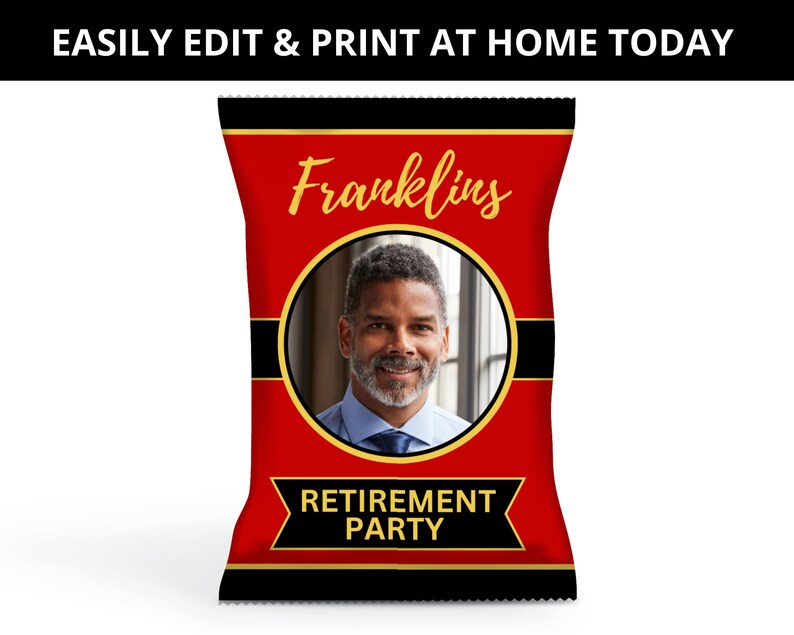 Red Retirement Party Chip Bag & Water Bottle Label Template - Etsy