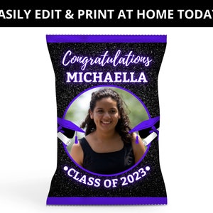 Purple and Black Graduation Party Chip Bag & Water Bottle Label ...