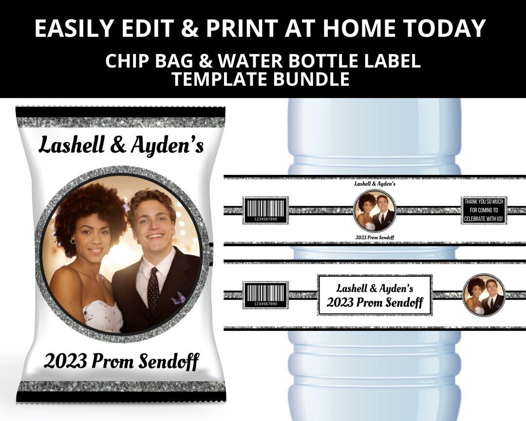 Black and Silver Prom Template Bundle, Prom 2023 Chip Bag & Water ...