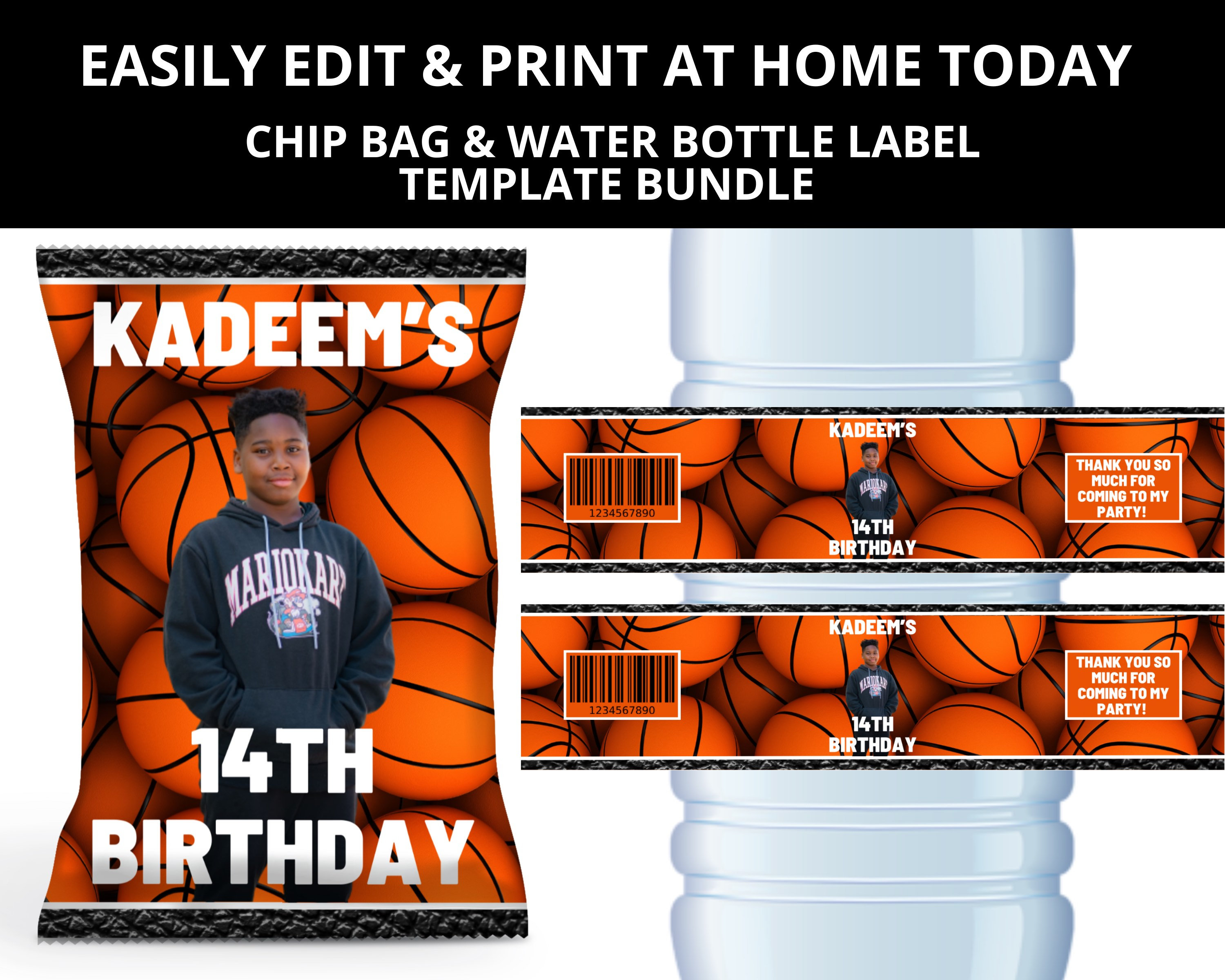 Basketball Happy Birthday Printable Label Basketball Water Bottle