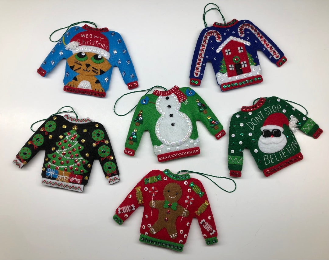 Bucilla Felt Ugly Christmas Sweater Ornament Sequin Bead Embellished ...