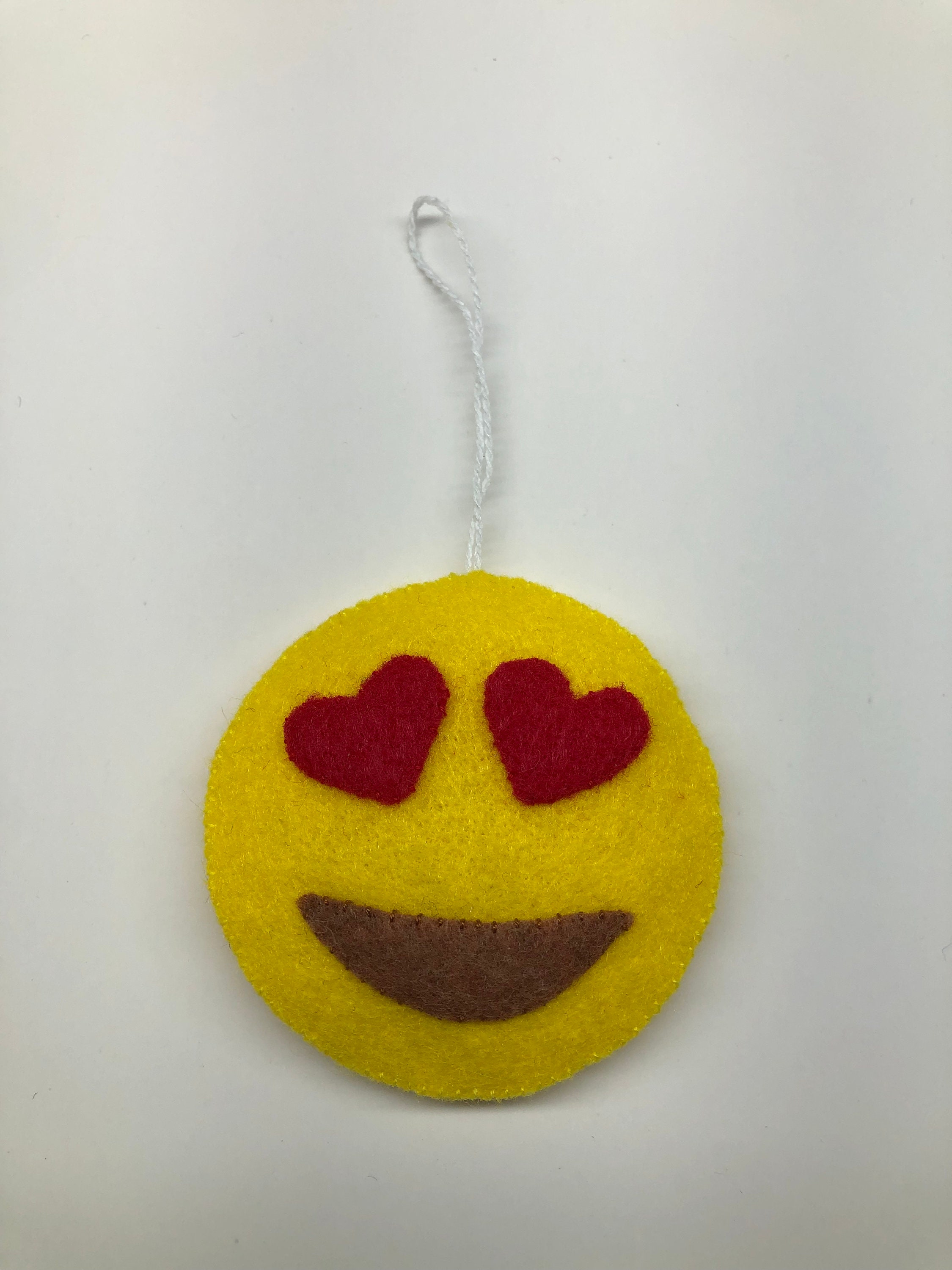 Handmade Felt Emoji Round Ornaments Yellow Laughing Surprised Heart ...