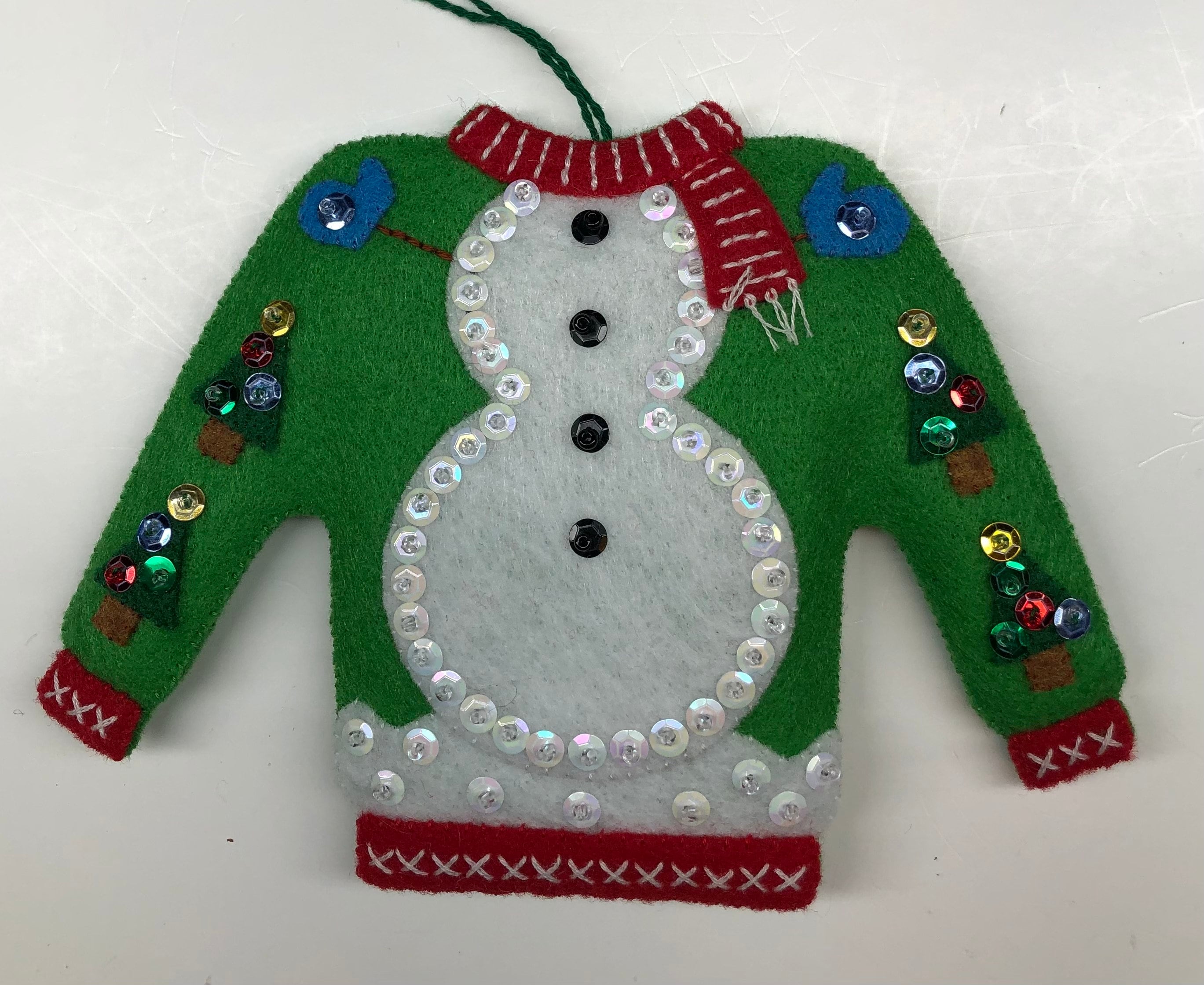 Bucilla Felt Ugly Christmas Sweater Ornament Sequin Bead Embellished ...