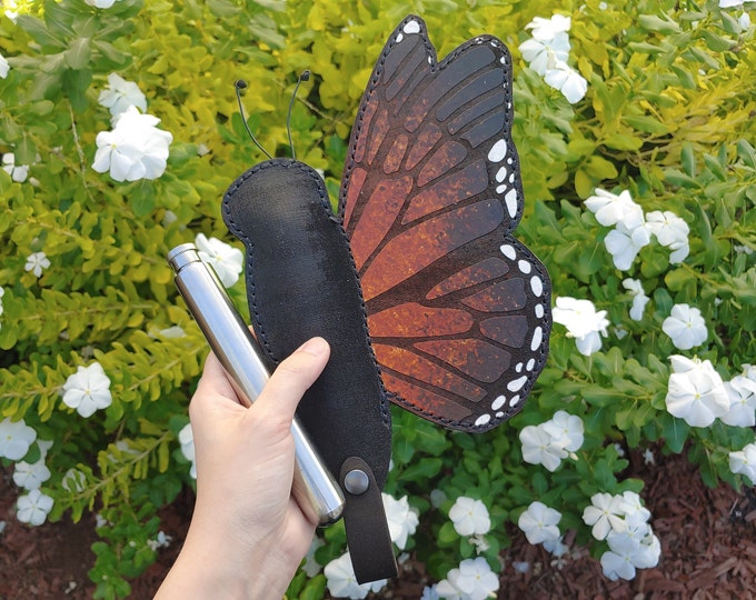 Lasered Engraved Leather Butterfly Wing Hand Fan Multicolored Dyed ...